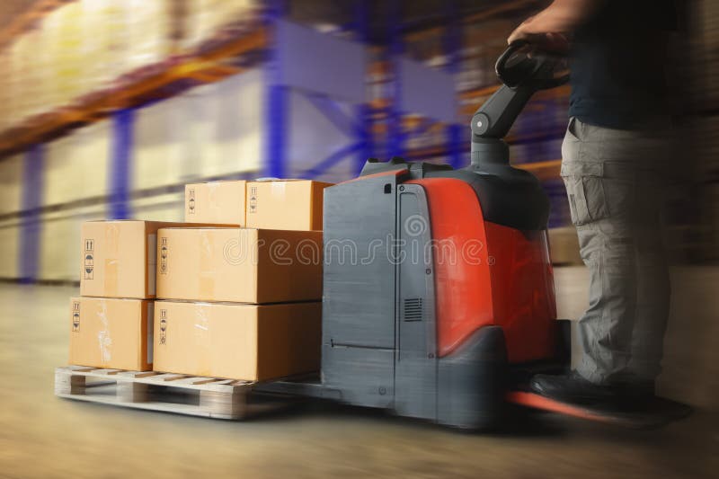 Fast Motion of Workers Unloading Package Boxes on Pallets in Storage ...