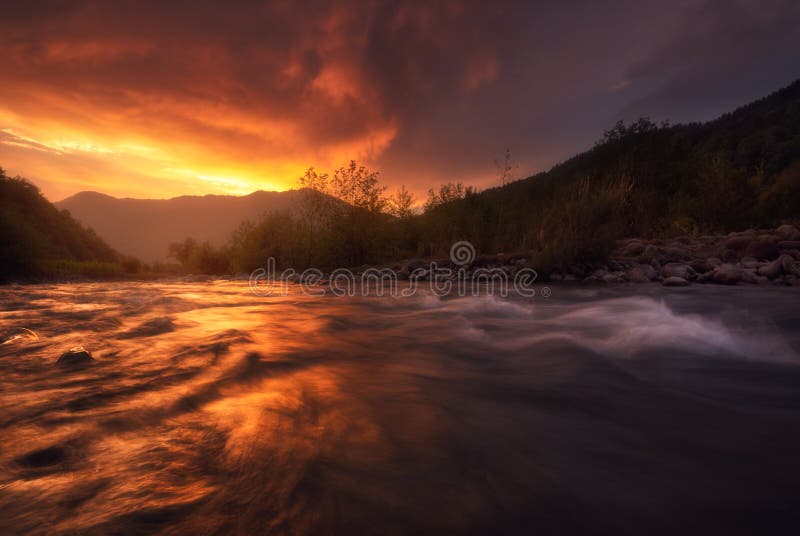 Fast Mountain River Flowing in Sunset Time Stock Image - Image of ... Fast Mountain River Flowing in Sunset Time Stock Image - Image of ...