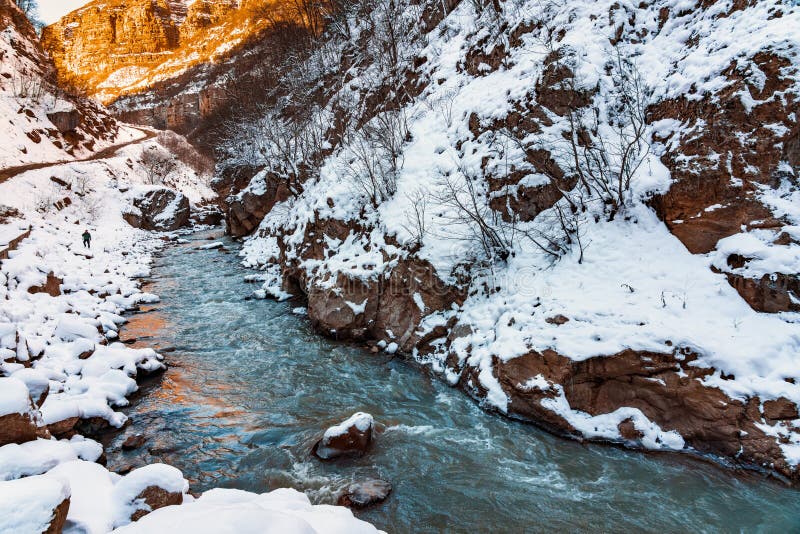 Fast Mountain River in the Gorge at Winter Season Stock Photo - Image ...