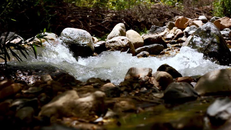 Fast Mountain River Stream Water Flowing through the Rocks Close Up ... Fast Mountain River Stream Water Flowing through the Rocks Close Up ...