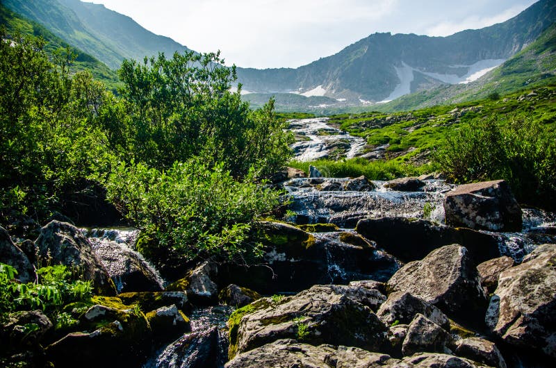 Fast Mountain Waterfall with Clear Spring Water. Beautiful View Stock ...