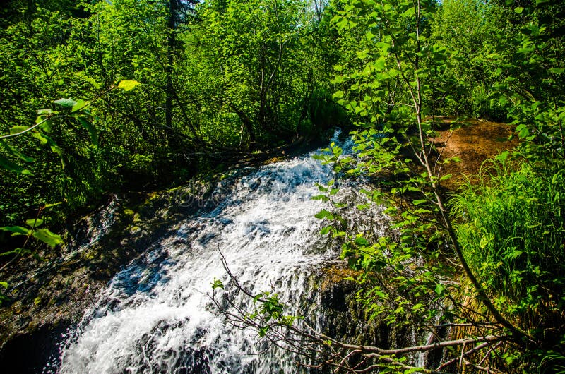 Fast Mountain Waterfall with Clear Spring Water. Beautiful View Stock ...