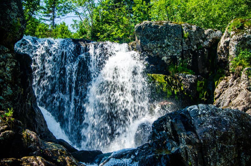 Fast Mountain Waterfall with Clear Spring Water. Beautiful View Stock ...