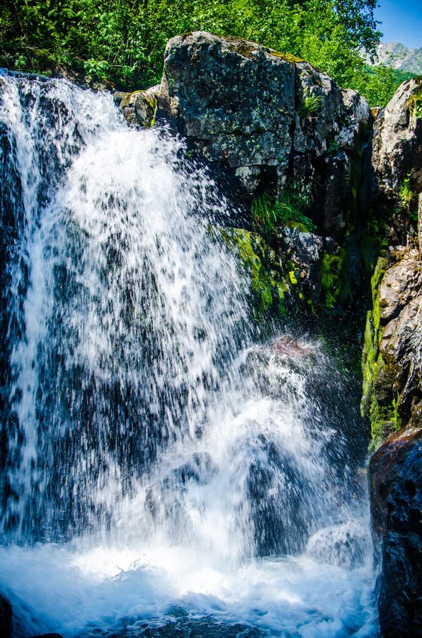 Fast Mountain Waterfall with Clear Spring Water. Beautiful View Stock ...