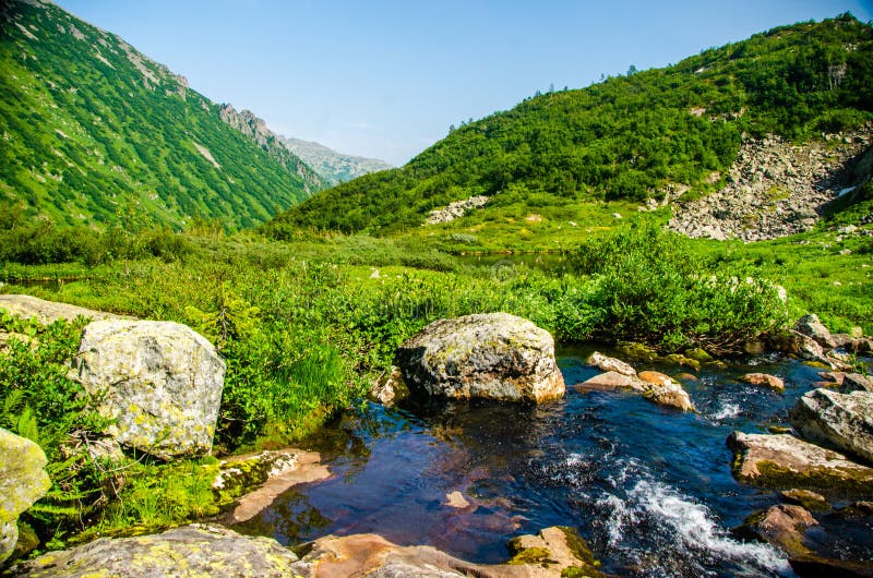 Fast Mountain Waterfall with Clear Spring Water. Beautiful View Stock ...
