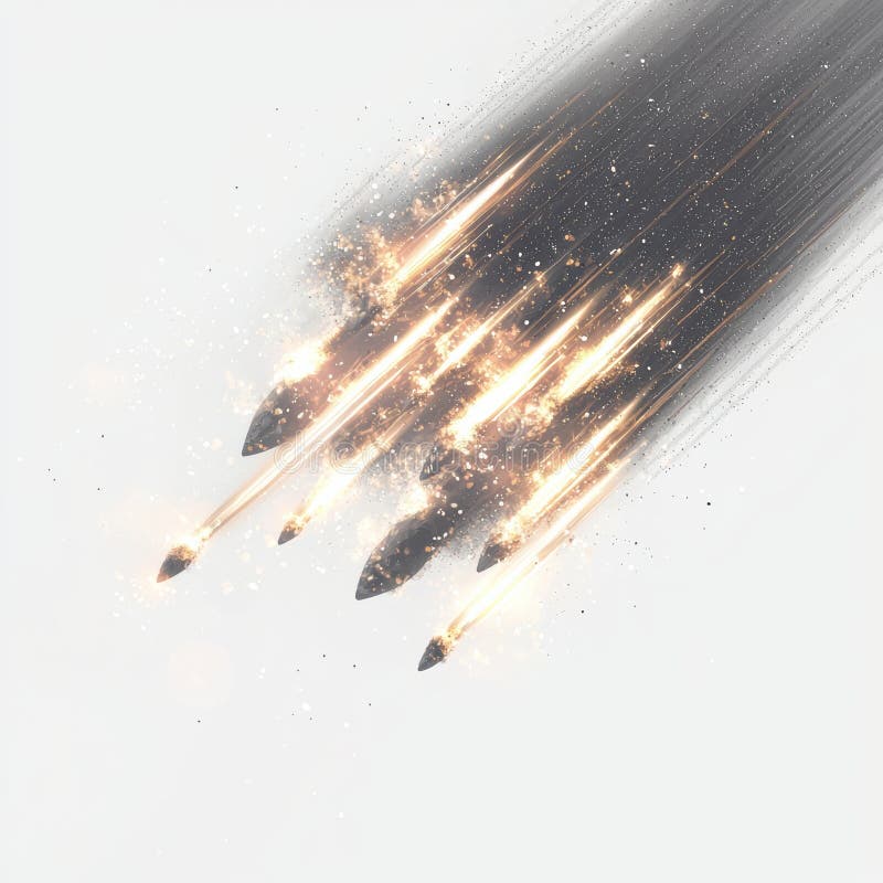 Fast Moving Bright Meteor Shower with Sparkling Light Trails in Night ...