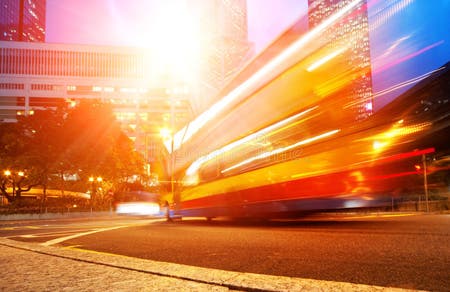 Fast moving bus at night stock photo. Image of dark, motion - 12679604
