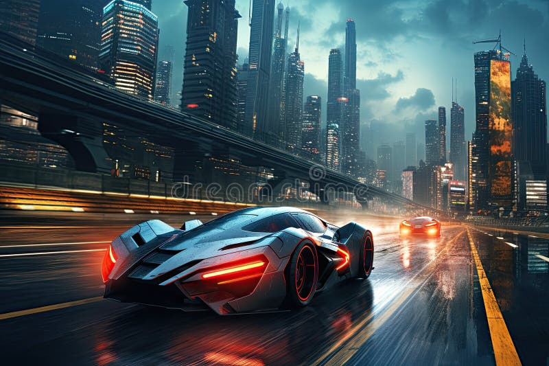 Fast Moving Car in the City at Night. Concept of Fast Speed, AI ...