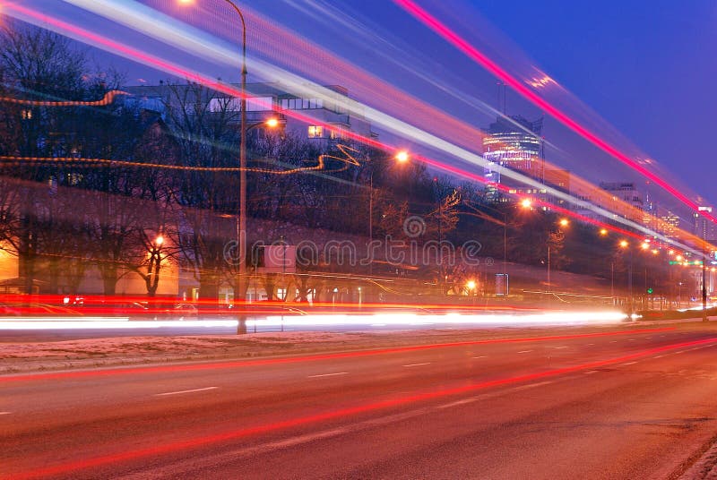 Fast Moving Car Light in City at Night Stock Image - Image of district ...