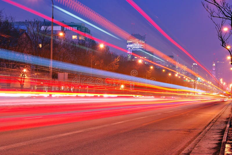 Fast Moving Car Light in City at Night Stock Image - Image of dramatic ...