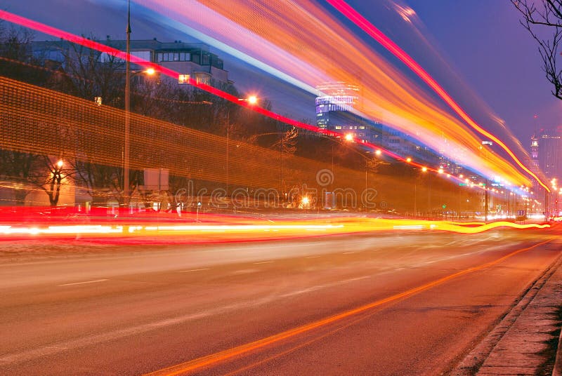 Fast Moving Car Light in City at Night Stock Photo - Image of building ...