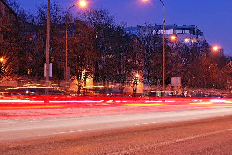 Fast Moving Car Light in City at Night Stock Image - Image of dusk ...