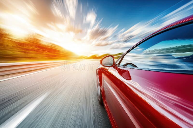 Fast Moving Car in Motion Blur on Empty Road Stock Image - Image of ...