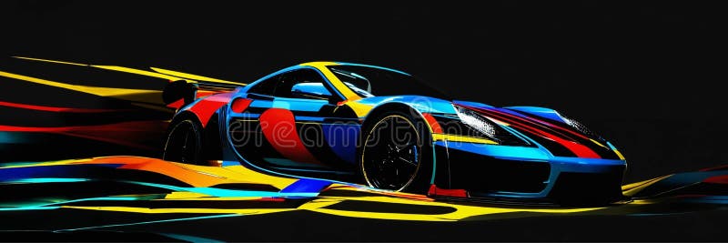 Fast Moving Car on the Road. Abstract Design of Yellow-blue-red Circles ...