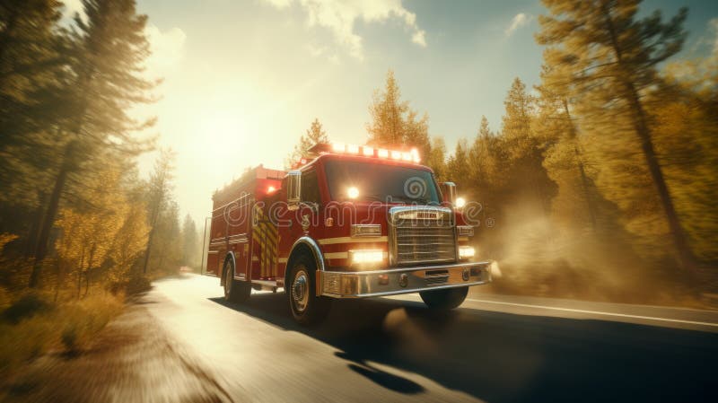 Fast Moving Fire Engine on City Street. Neural Network AI Generated ...