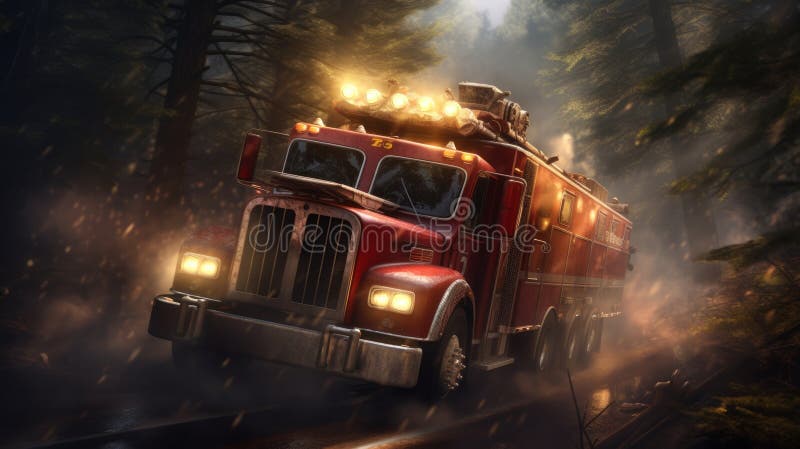 Fast Moving Fire Engine on City Street. Neural Network AI Generated ...