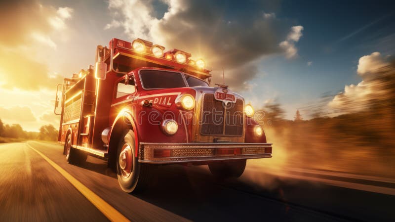 Fast Moving Fire Engine on City Street. Neural Network AI Generated ...