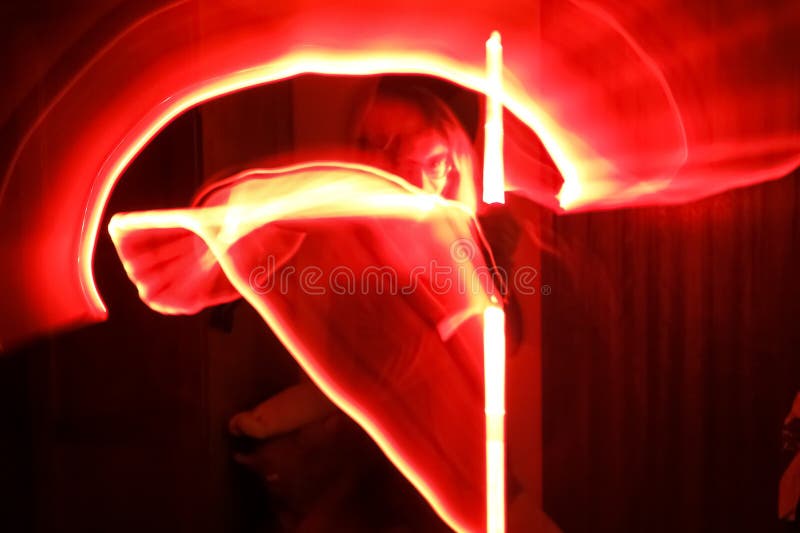 Fast Moving Lightsaber Fun in the Dark . Red Glowing Lightning Effect ...