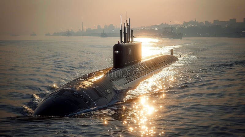 A Fast-moving Nuclear Submarine Floats on the Surface of the Sea during ...