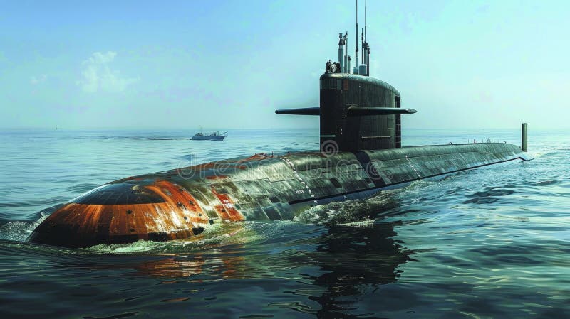 A Fast-moving Nuclear Submarine Floats on the Surface of the Sea during ...