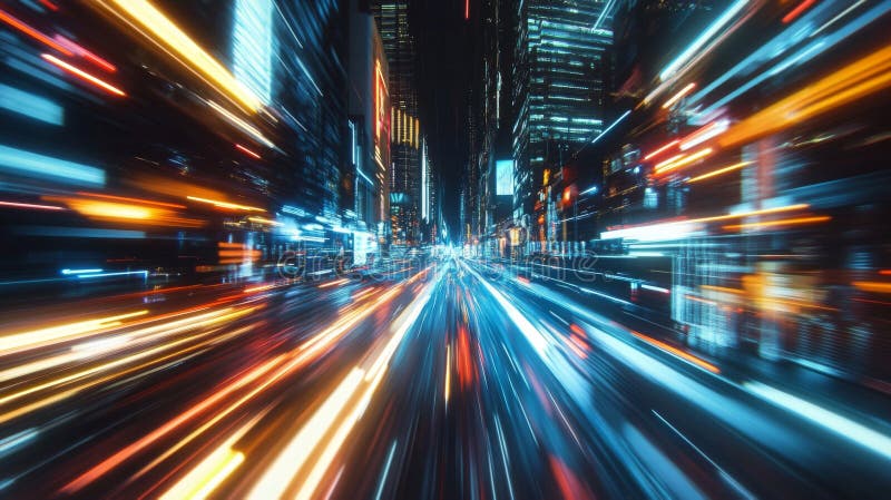 A Fast-Moving Perspective of a City Street at Night Stock Illustration ...