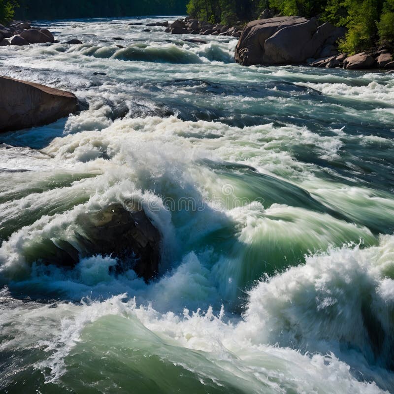 Fast-Moving Raging River Rapids with Whitewater Waves and Turbulent ...