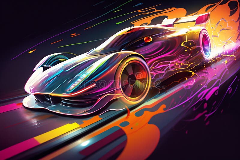 Fast Moving Sport Car with Neon Trails Stock Illustration ...