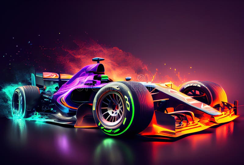 Fast Moving Sports Car with Neon Lights and Fire Effect, Generative Ai ...