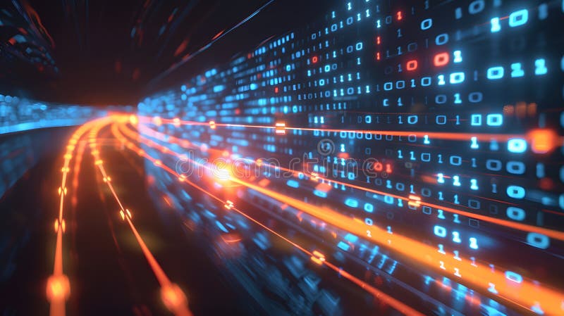 Fast-moving Stream of Glowing Binary Code Stock Illustration ...