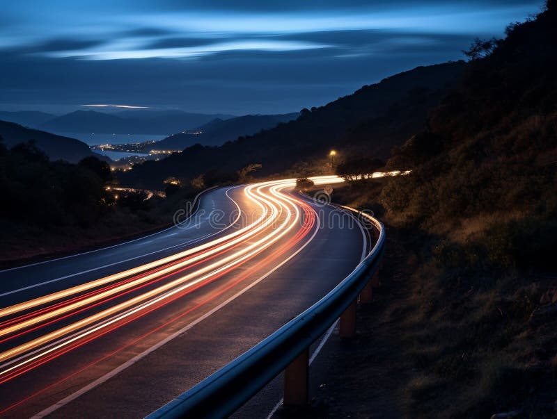 Fast-Moving Traffic Light Trails in Modern City at Night. Generative AI ...