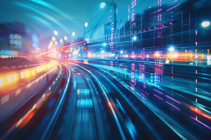 Fast Moving Train with Digital Lines. Futuristic Transportation ...