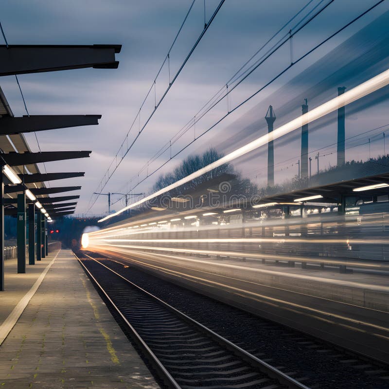 A Fast Moving Train Surrounded by Light Trails and Illuminated ...