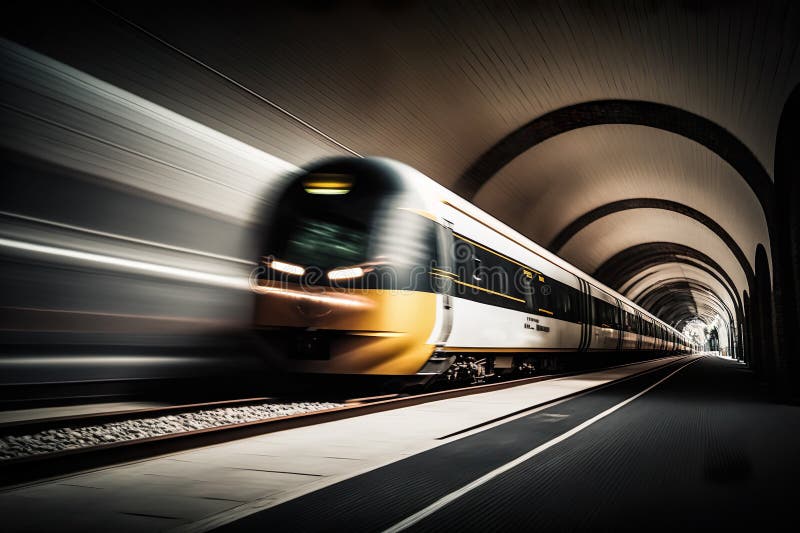 Fast Moving Train in Tunnel with Motion Blur - Generative AI Stock ...