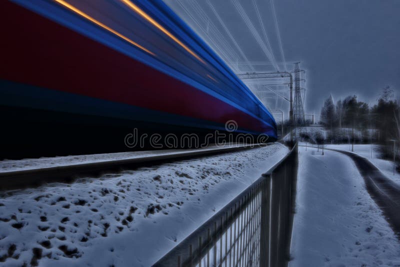 Fast Moving Train in Winter Evening Setting in Helsinki, Finland Stock ...