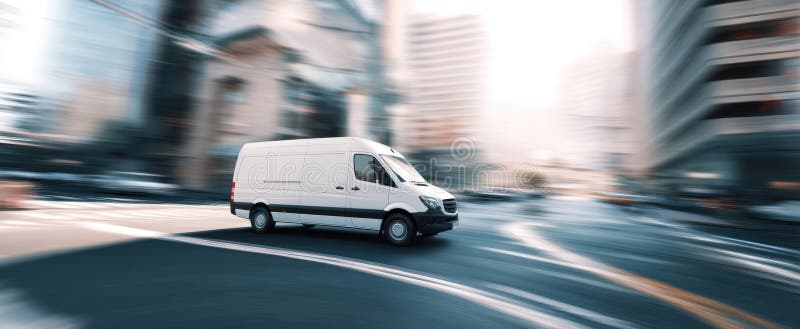 The Fast-moving Van Navigating through a Bustling Urban Landscape. AI ...