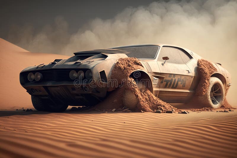 A Fast Muscle Car Churns Up Sand in a Desert Created with Generative AI ...