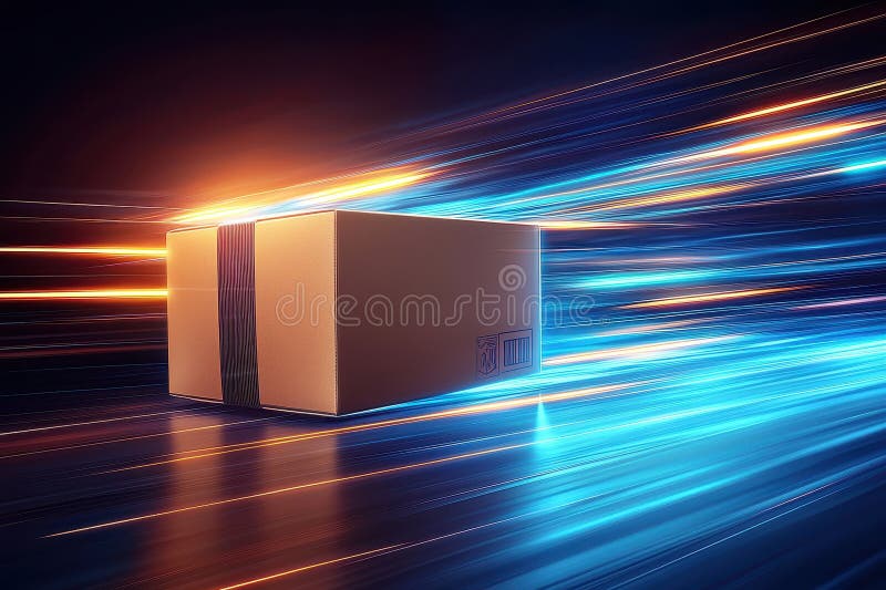 Fast-paced Delivery Action Digital Realm Box Package Futuristic Setting ...