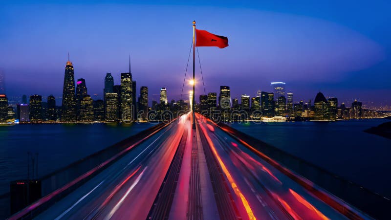 Fast-paced City Highway Traffic with Modern Skyscrapers at Dusk Stock ...