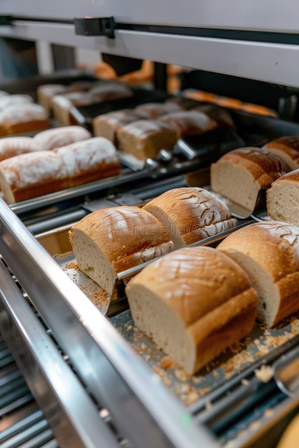 A Fast-paced Industrial Scene with Fresh Breads Being Transported on a ...