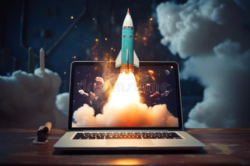 Fast-paced Rocket Laptop Startup Business. Generate Ai Stock Image ...