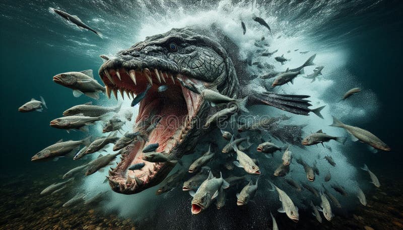 School of Dunkleosteus in a High-Speed Chase, Crushing Prey in ...