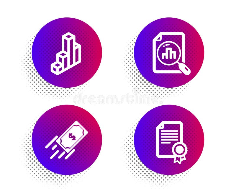 Fast Payment, 3d Chart and Analytics Graph Icons Set. Certificate Sign ...