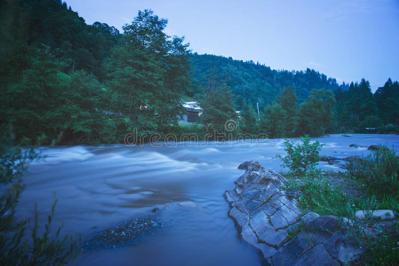 The fast river at night stock image. Image of pine, backgrounds - 94041881