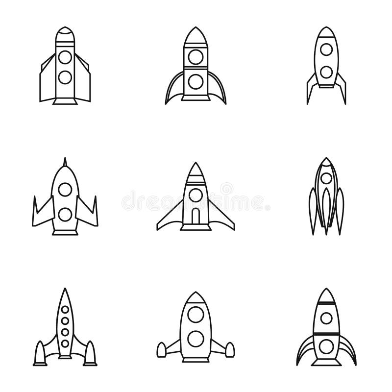 Fast Rockets Icons Set, Outline Style Stock Vector - Illustration of ...