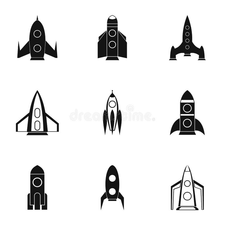 Fast Rockets Icons Set, Simple Style Stock Vector - Illustration of ...