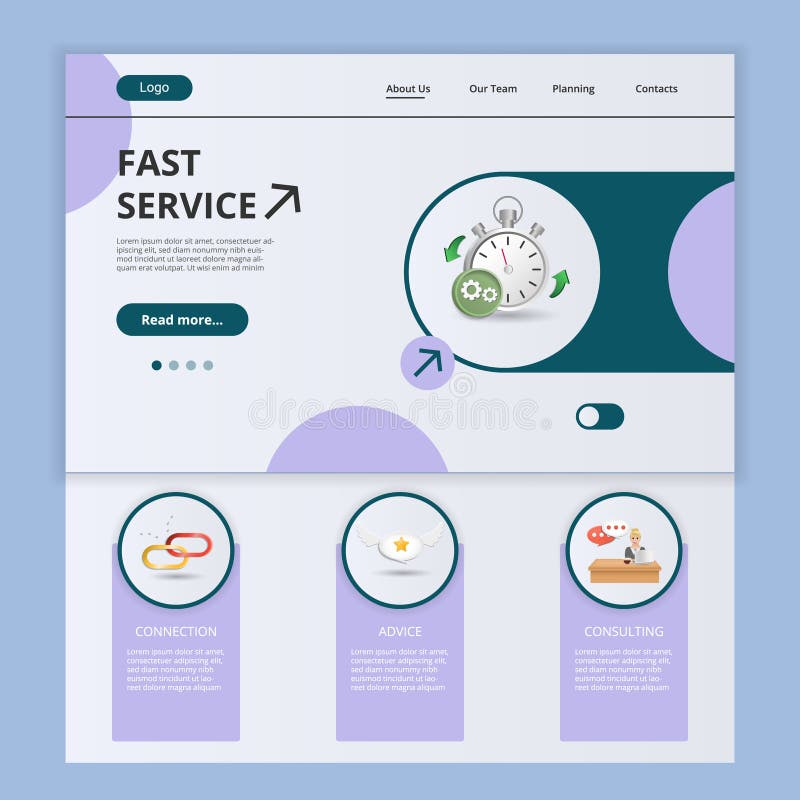 Fast Service Flat Landing Page Website Template. Connection, Advice ...