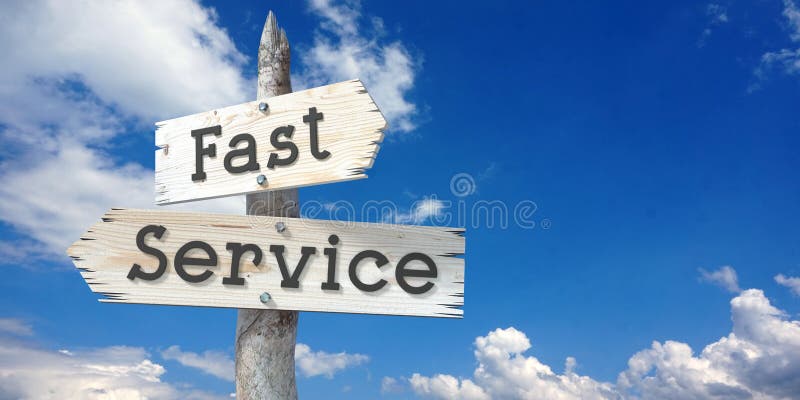 Fast Service - Wooden Signpost with Two Arrows Stock Illustration ...