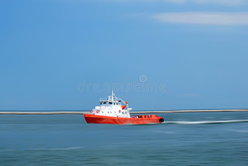 Fast ship stock photo. Image of orange, scene, port, autumn - 27143410