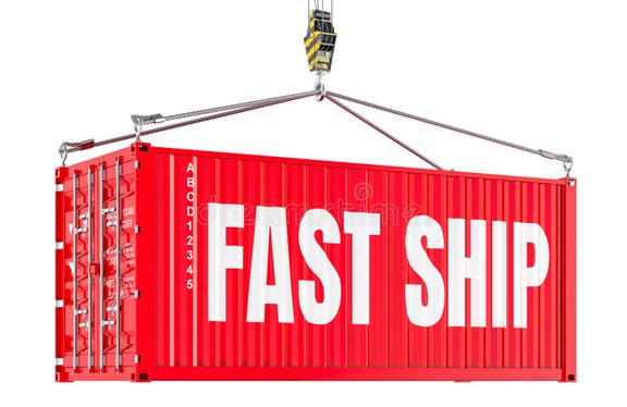 Fast Ship Concept with Red Shipping Container. 3D Rendering Stock ...