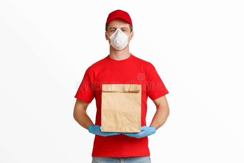 Fast Shipping Services. Courier is Holding Package Stock Image - Image ...